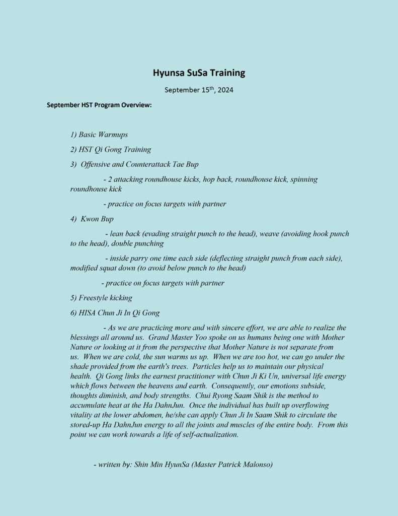 Hong Ik Martial Arts of Tarrytown: HST (Hyunsa and Susa Training ...