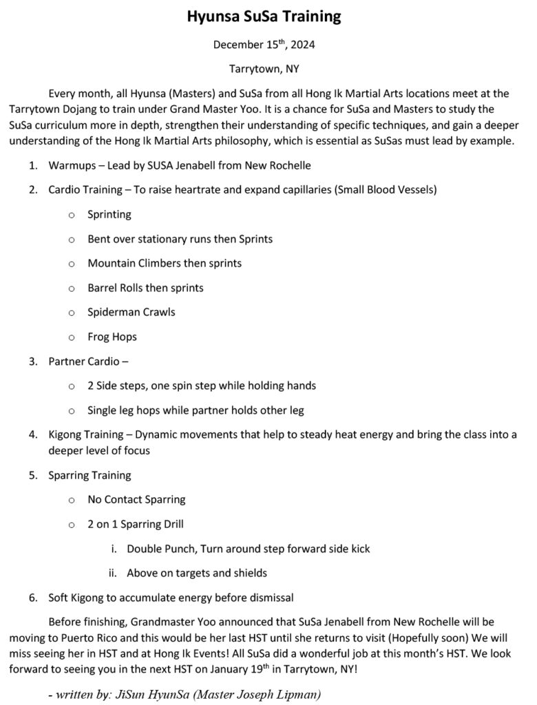 Hong Ik Martial Arts of Tarrytown: HST (Hyunsa and Susa Training ...