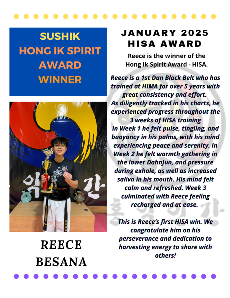 Hong Ik Martial Arts Spirit Award: Jan 2025 Winner of Tarrytown Location - Hong Ik Martial Arts