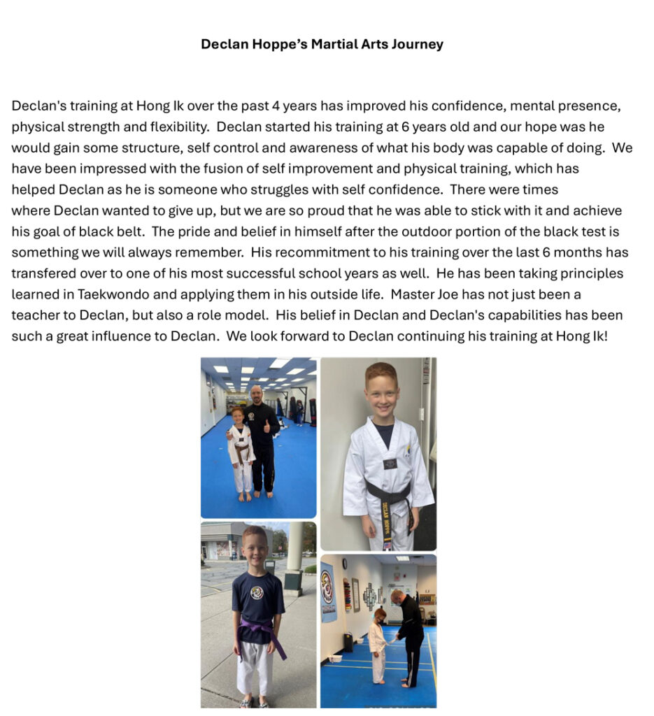 Hong Ik Martial Arts: Journey to Black Belt: Declan Hoppe – Hong Ik ...